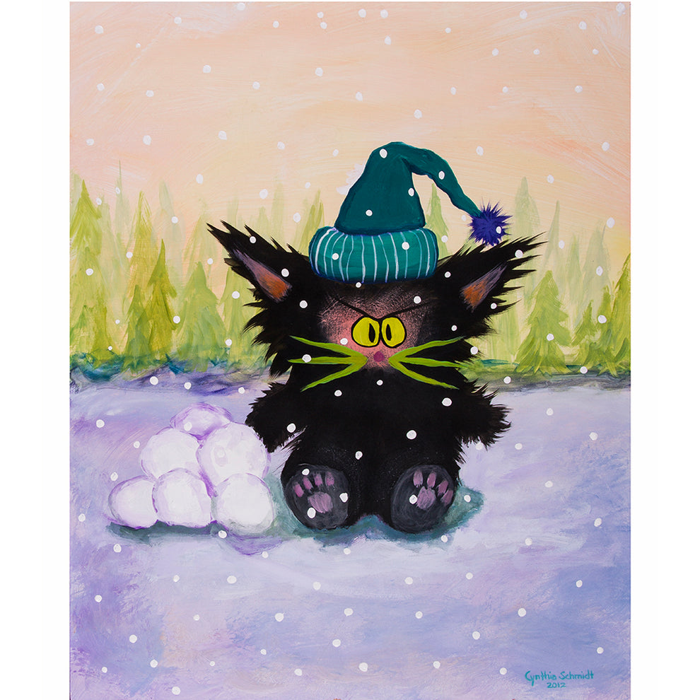 Snowballs Plus Cat — Matted Print – Cranky Cat Collection